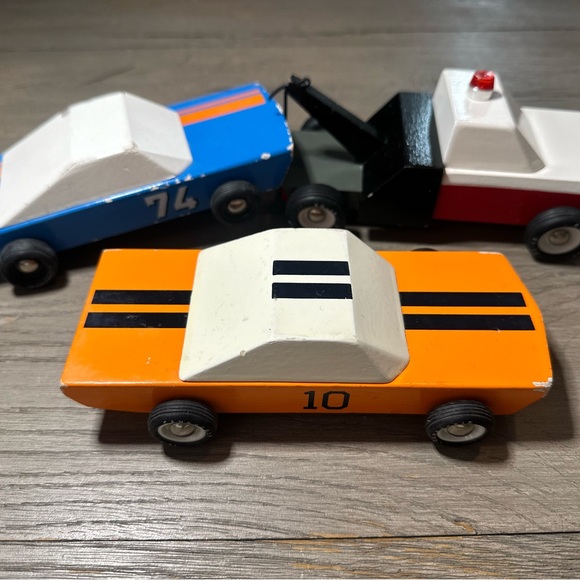 candylab | Toys | Candylab Wooden Toy Car Set Orange Blue And Tow Truck ...